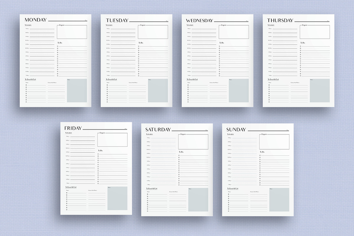 Undated Daily Planner Template, a Stationery Template by Nautical Notebooks