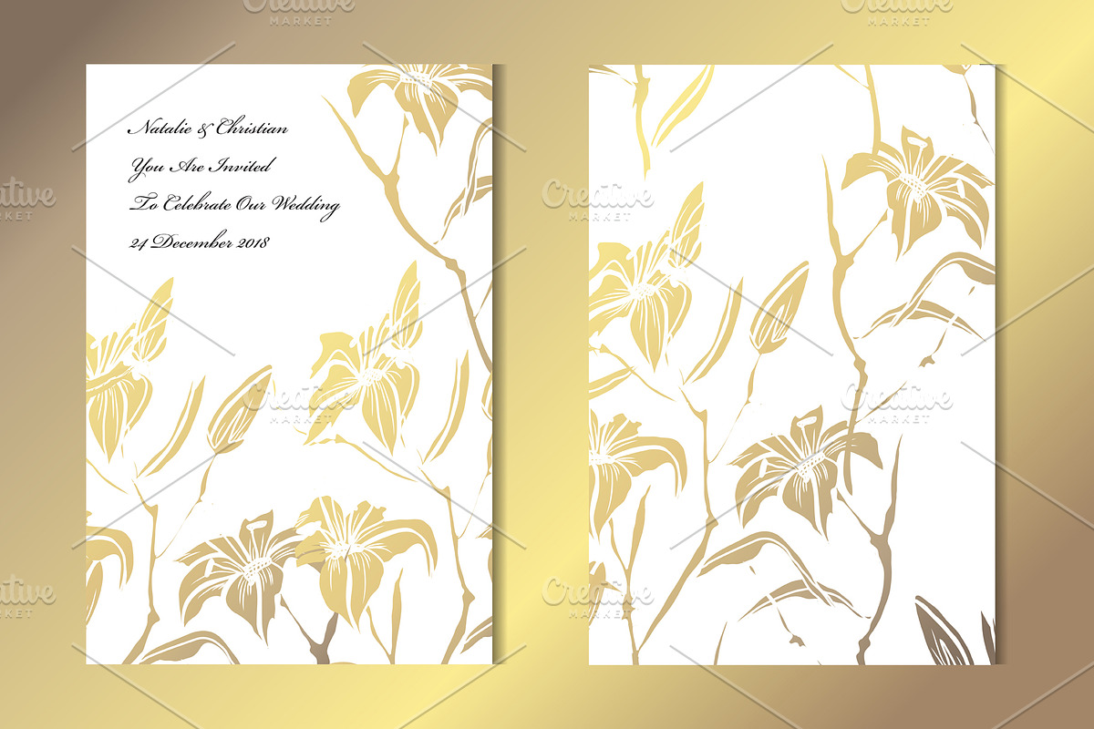 Golden Lily Floral Card Template, a Card Template by Sunset&Sea Design ...