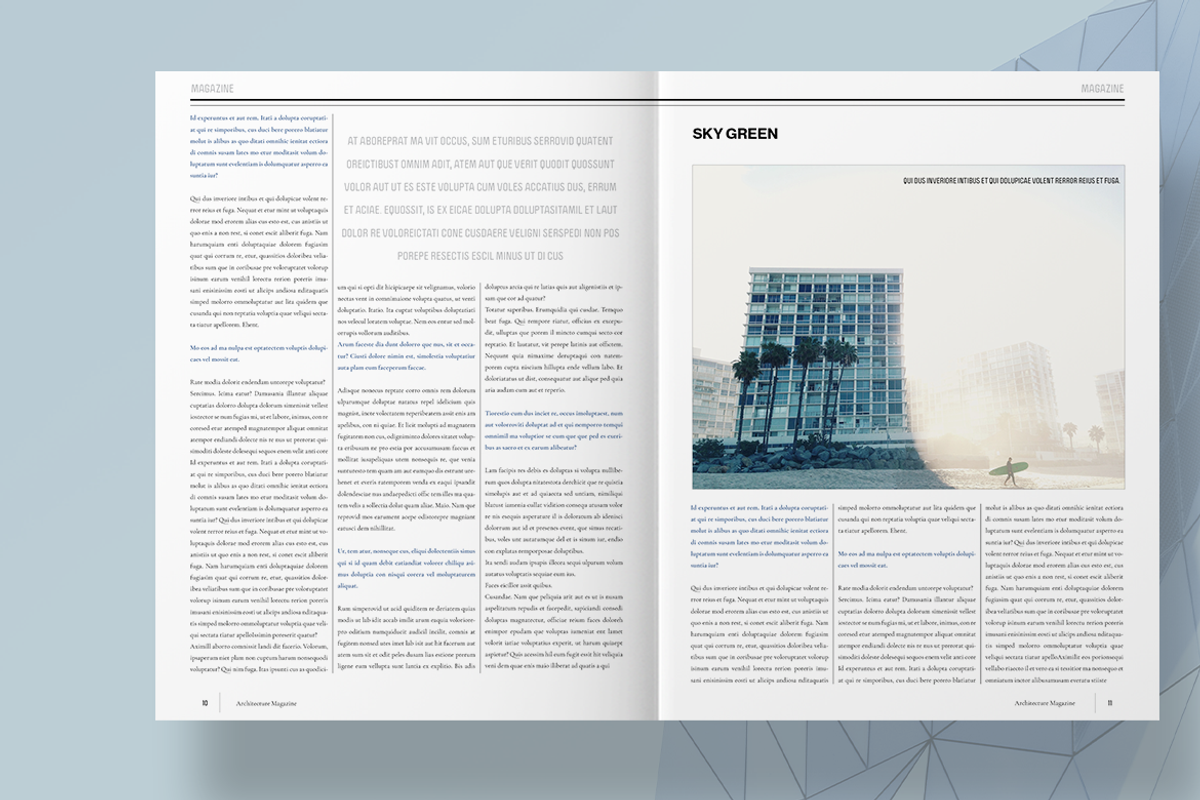 Blue Architecture Magazine Layout, a Magazine Template by Boris Cupac