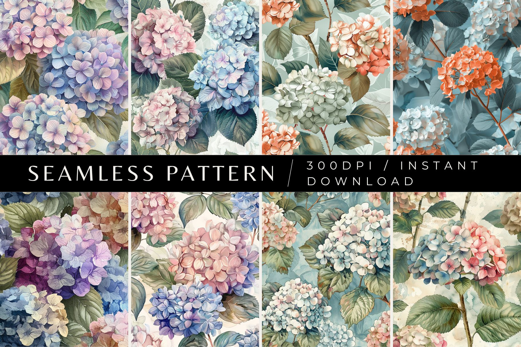 8 Watercolor Hydrangeas Patterns, a Pattern Graphic by Inknfolly ...