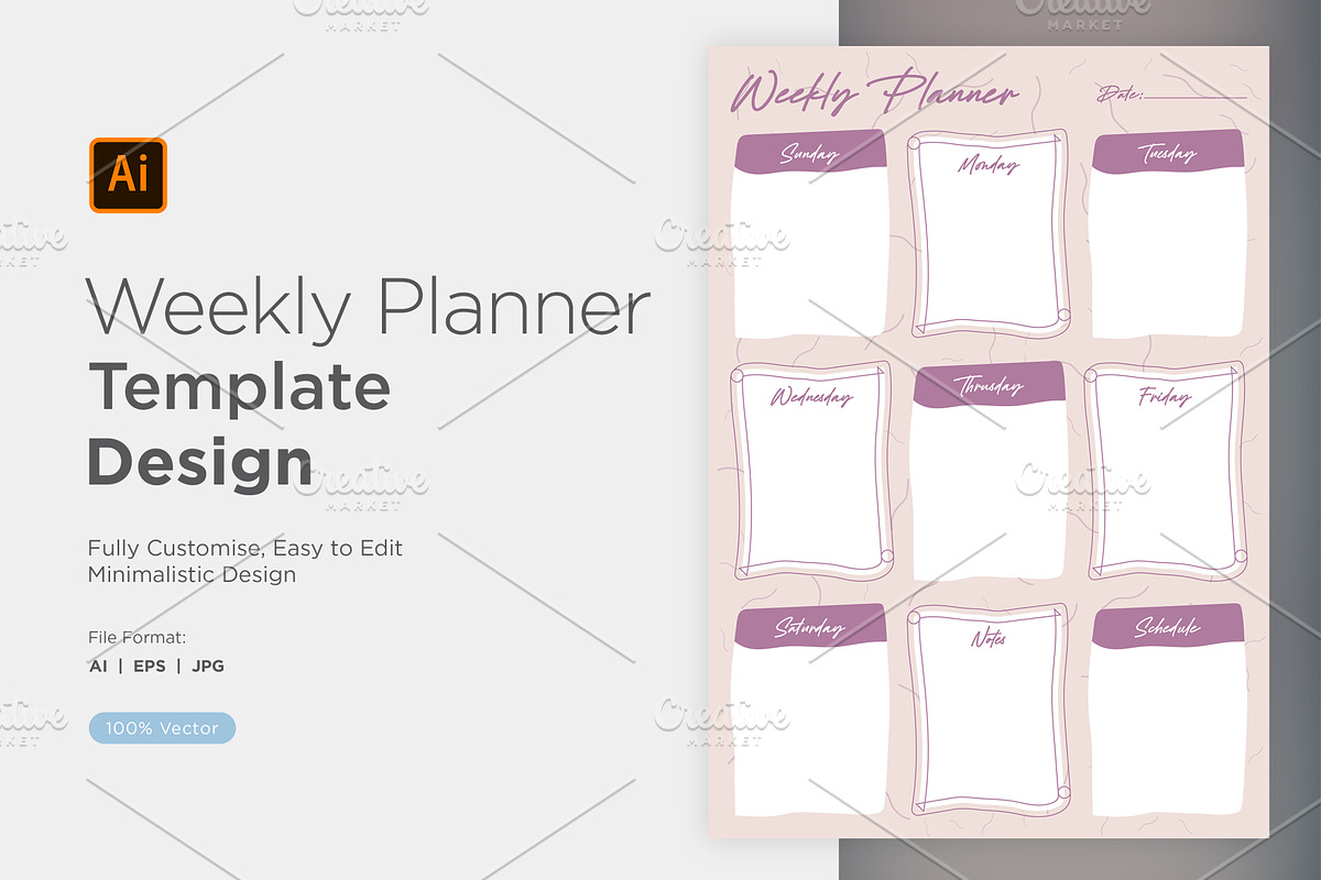 Weekly Planner Sheet Design-25, a Stationery Template by shahsoft