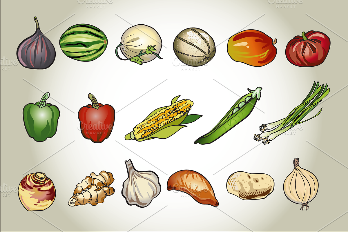 Fruit and Vegetable Vector Clip Art, an Illustration by Lady Spy