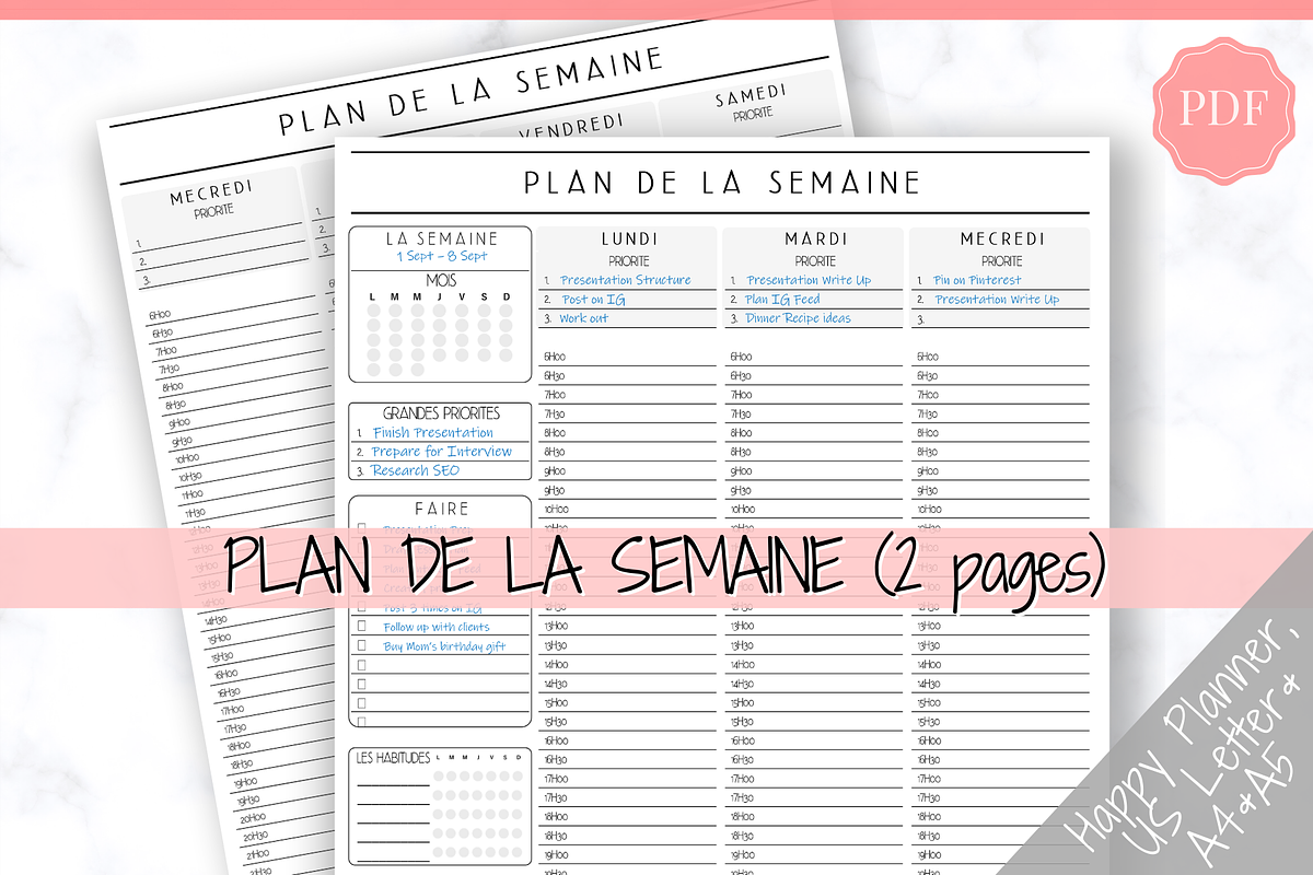FRENCH Weekly Planner Printable Sheets