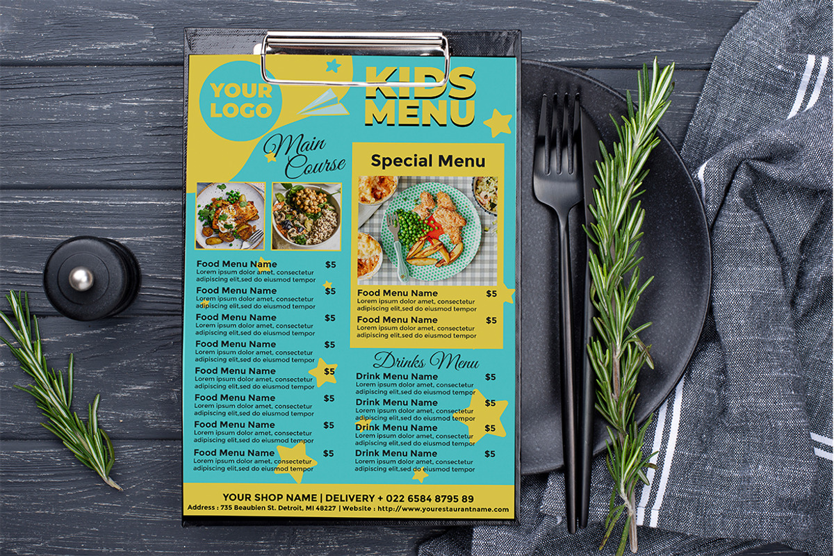 Kids Food Menu, a Flyer Template by imadeDesign