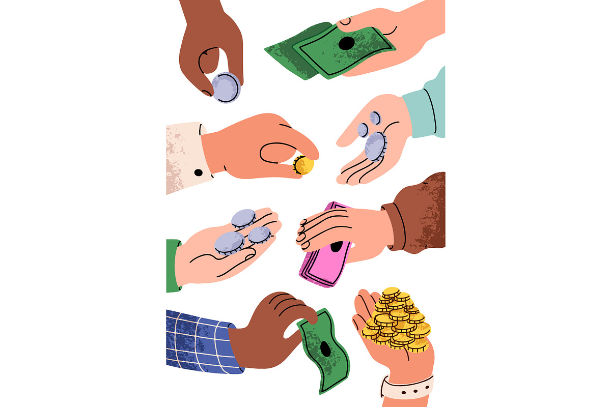 Hands with money, finance concept, a Finance Illustration by Good Studio