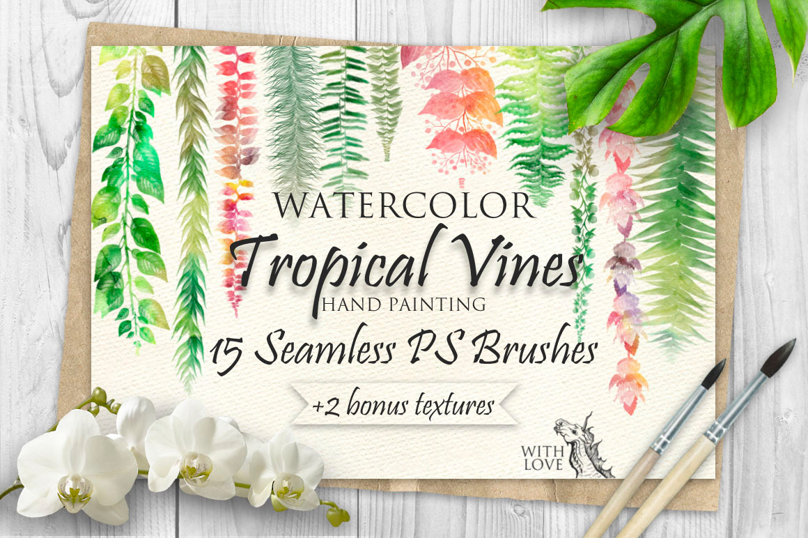 Tropical Vines Seamless PS Brushes, a Brush Add-On by Fluffy Unicorn