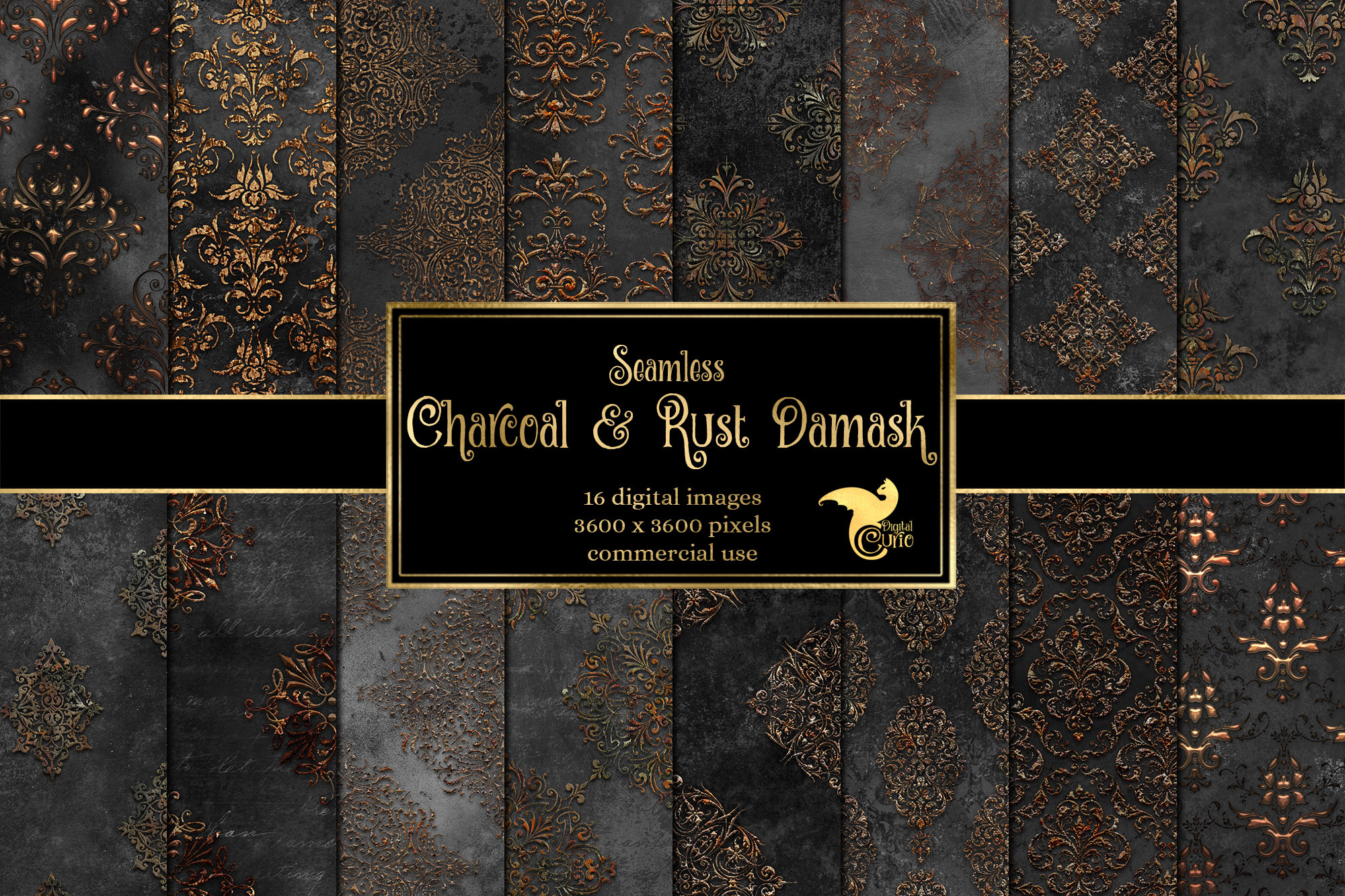 Charcoal and Rust Damask, a Texture Graphic by Digital Curio