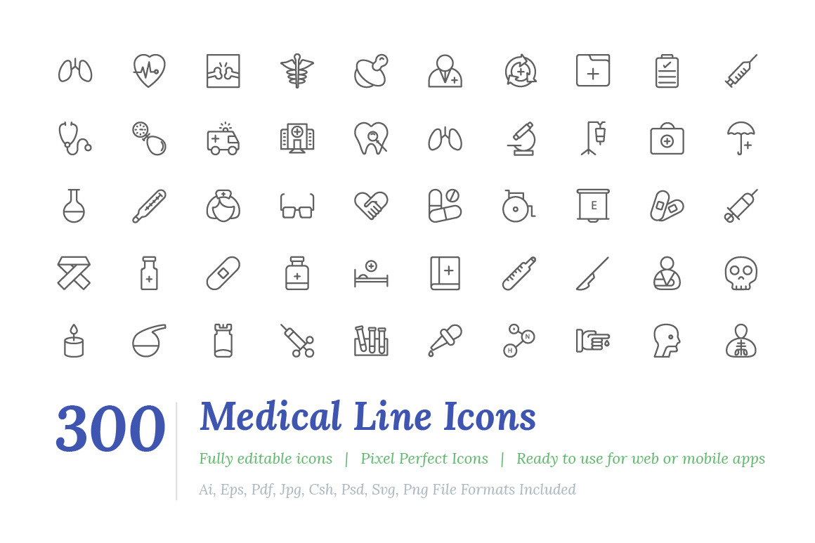 300 Medical Line Icons, an Outline Icon by Vectors Market
