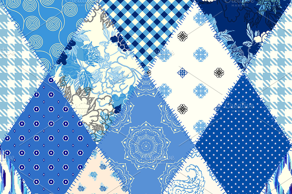 Seamless blue patchwork patterns | Creative Market