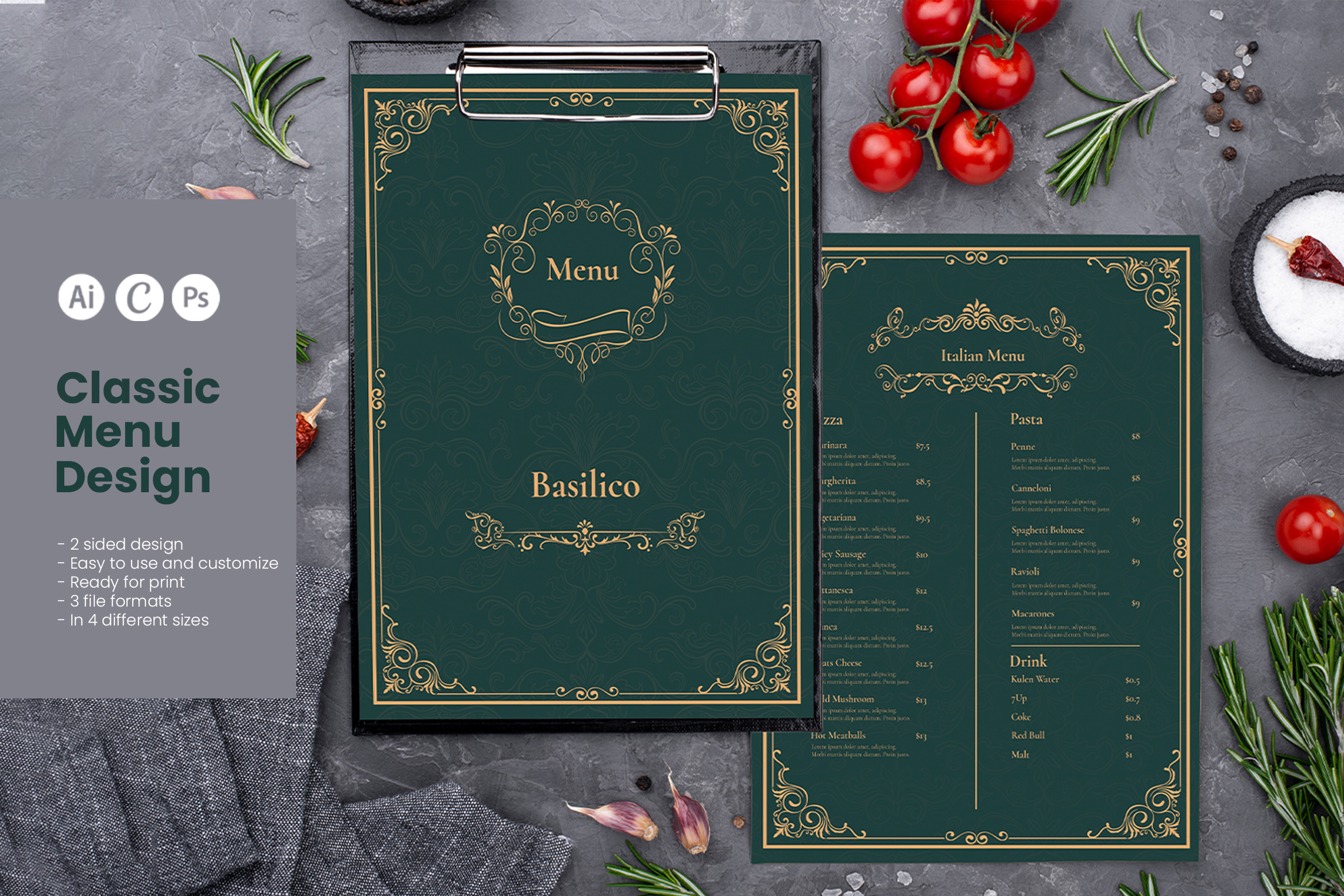 Classic Restaurant Menu Template, a Brochure Template by Artemis-products