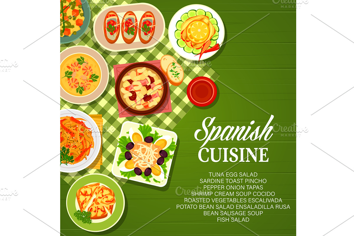 Spanish cuisine menu cover, a Food Illustration by Vector Tradition ...