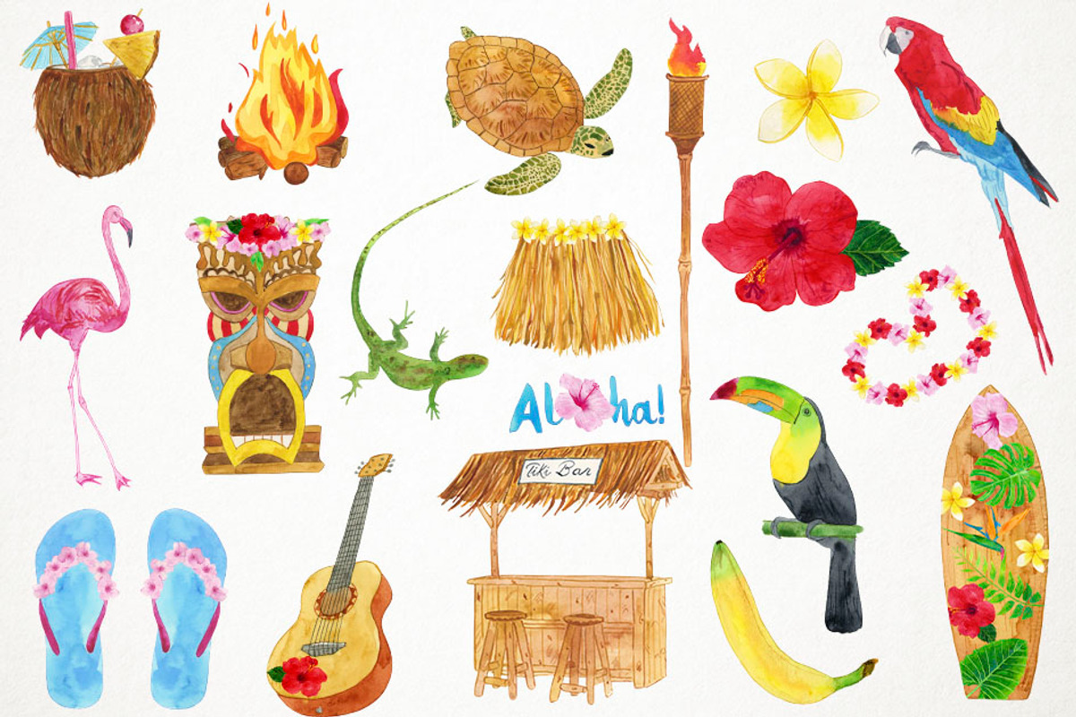 Watercolor Luau Clipart, an Illustration by Paulaparaula