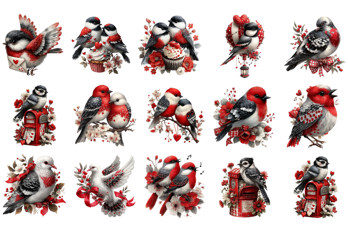 Valentine Birds Clipart, an Illustration by DreamArtGraphic