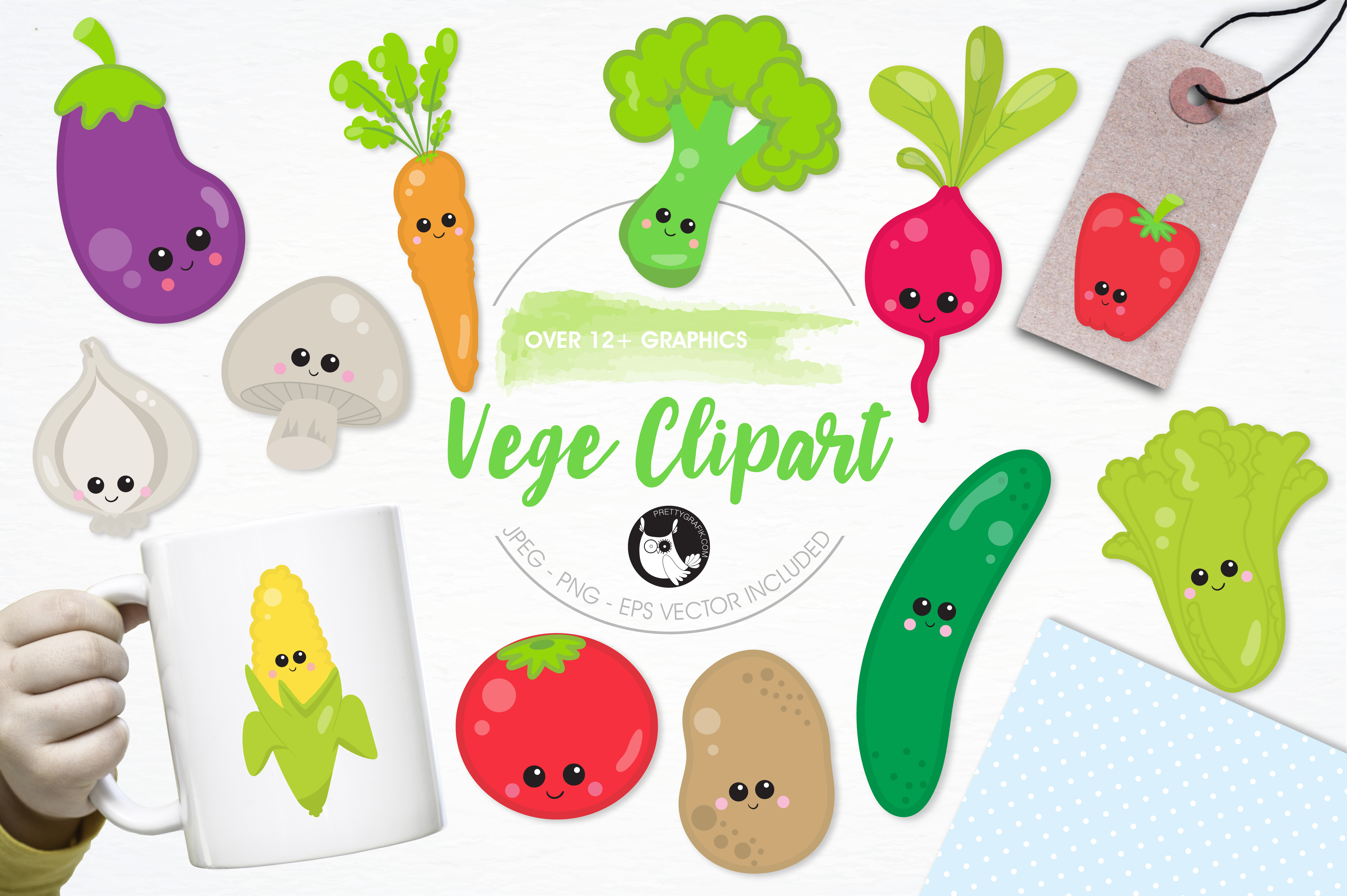 Kawaii vegetable illustration pack, an Illustration by PrettyBundles