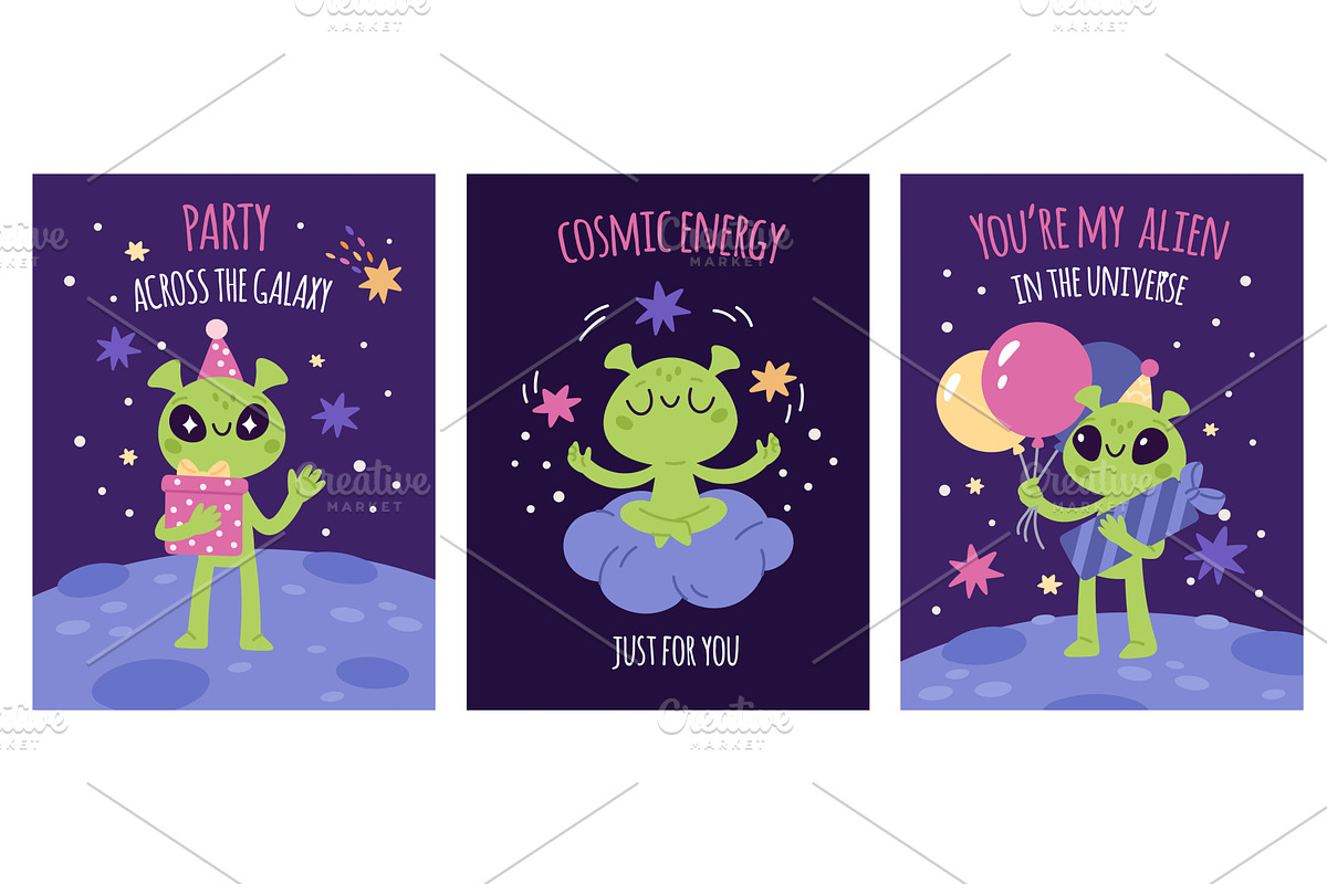 Cute aliens cards. Funny, an Object Illustration by YummyBuum