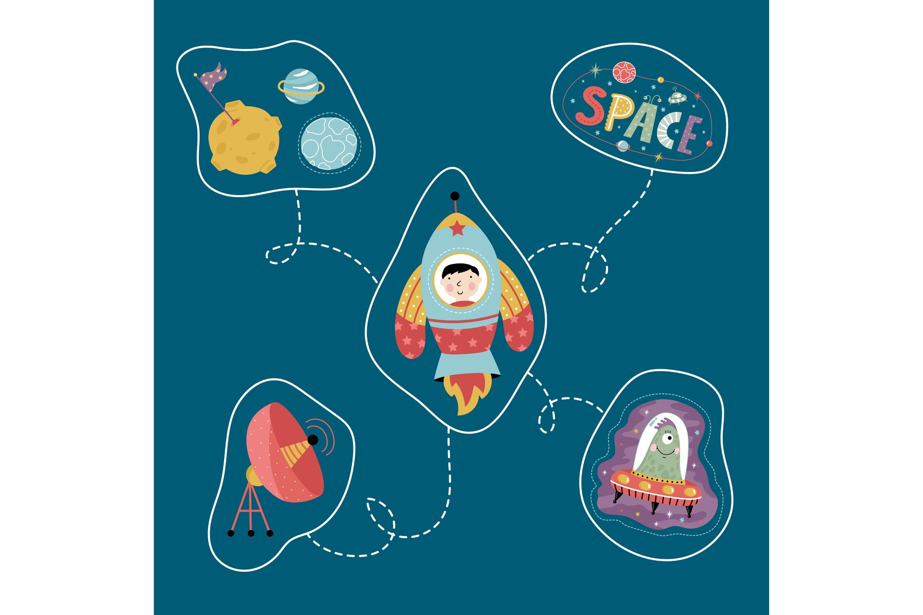 Space Cartoon Style Vector Concept, an Illustration by studioworkstock