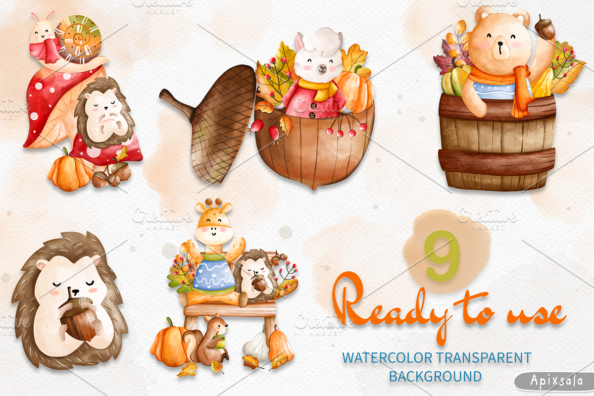 Autumn Animal Clipart, Fall Clipart, an Animal Illustration by Apixsala