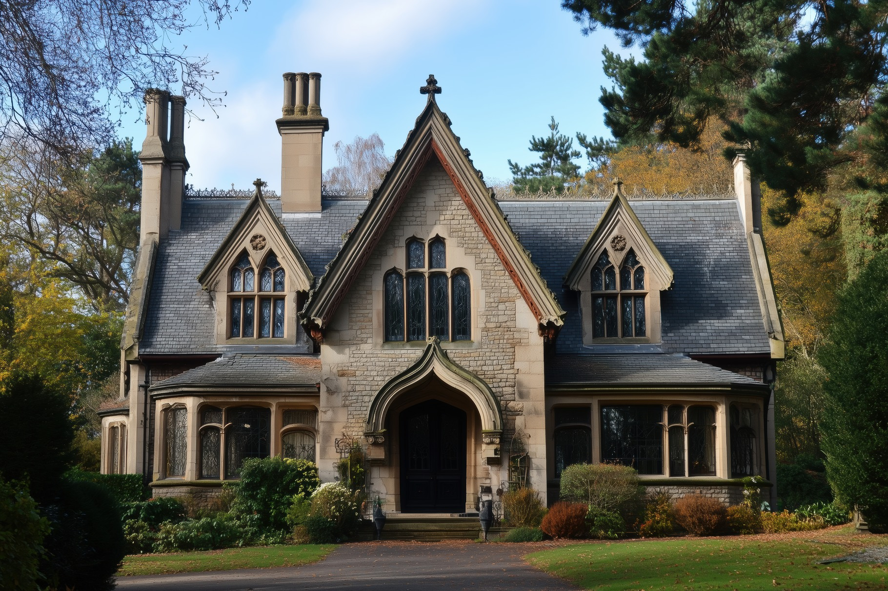 A beautiful Victorian Gothic Revival style mansion with intricate ...