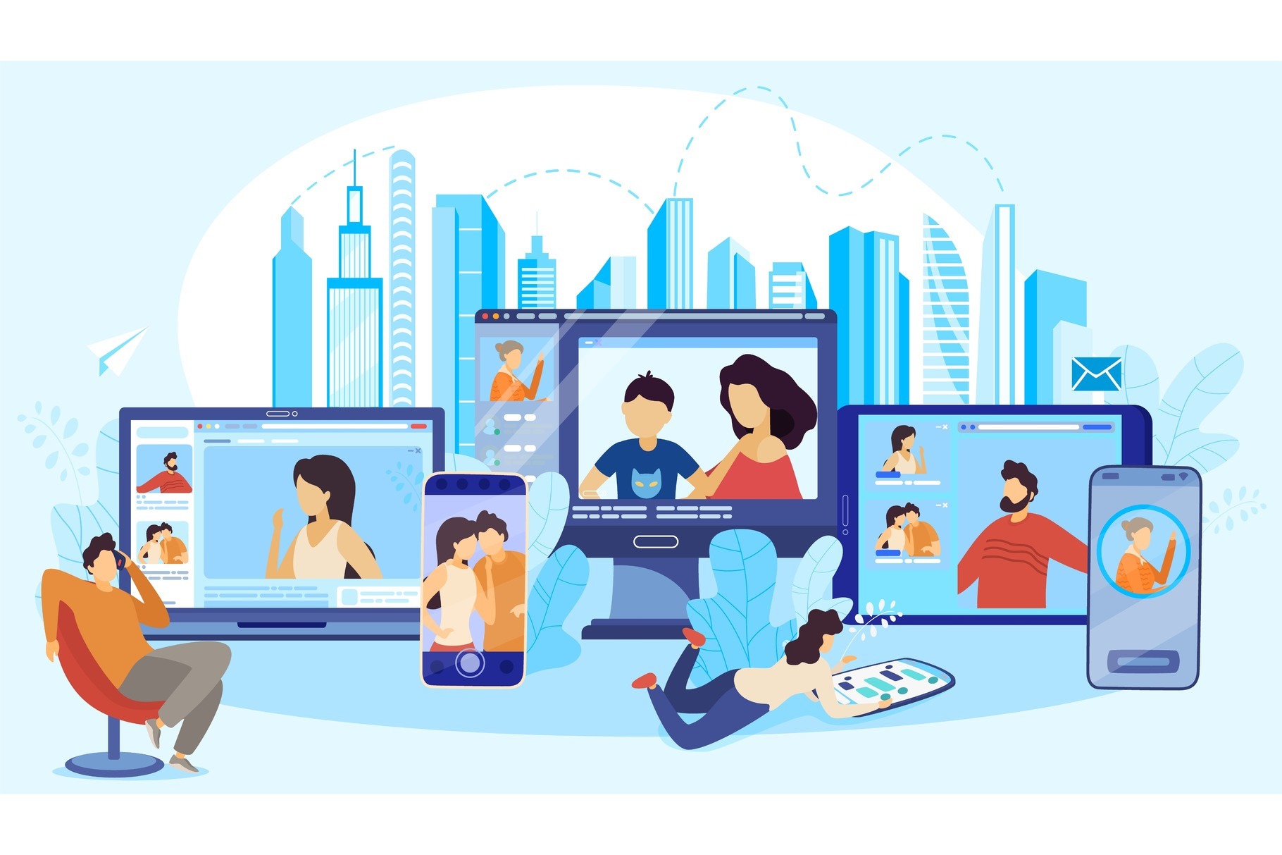 People with devices flat vector, a Person Illustration by ...