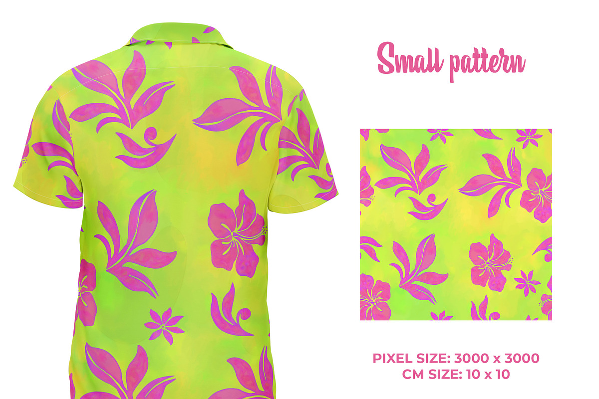 Hawaiian Flowers Seamless Pattern Set