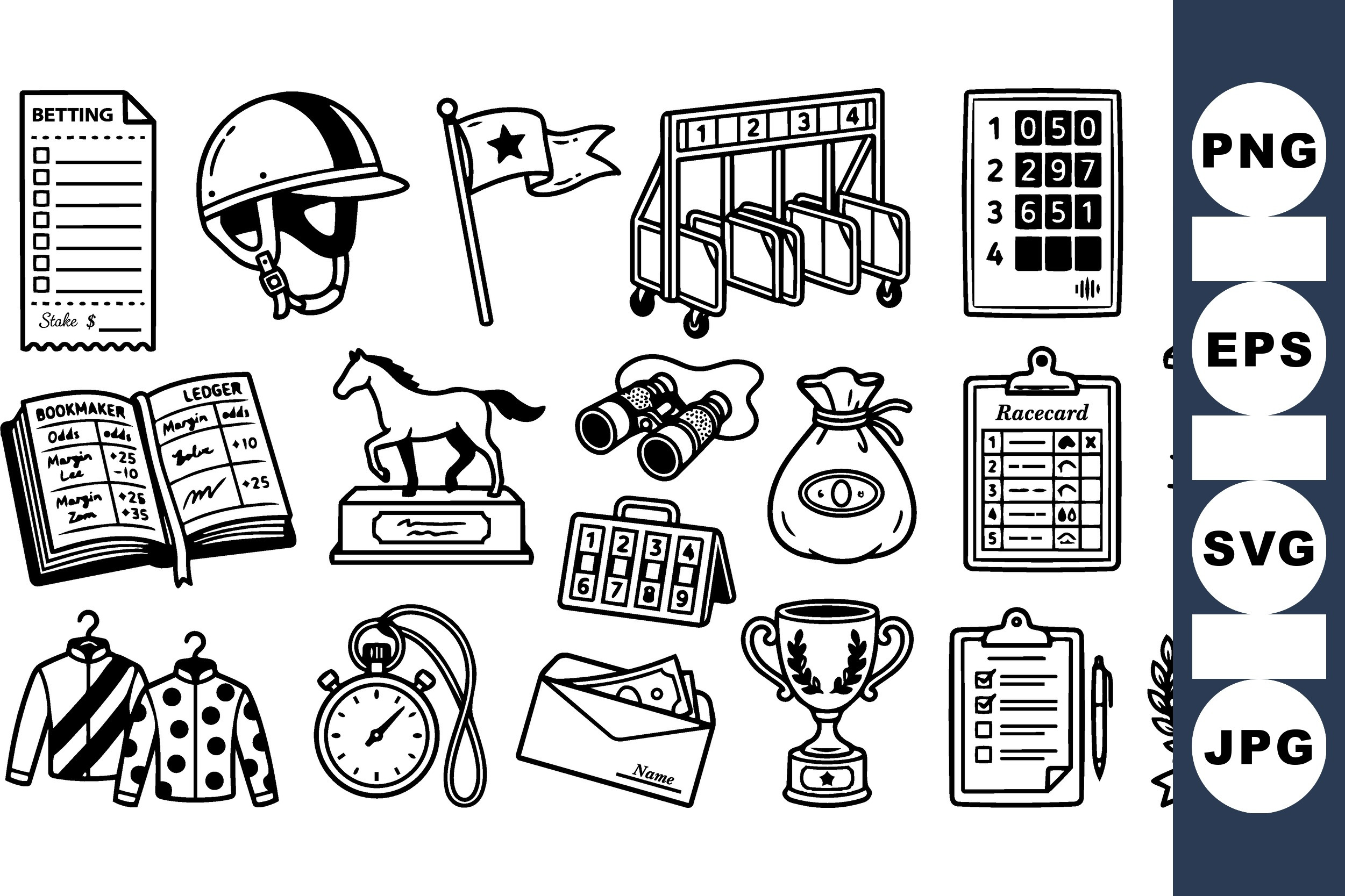 Horse Racing Icon Clipart Set, an Illustration by designvectx