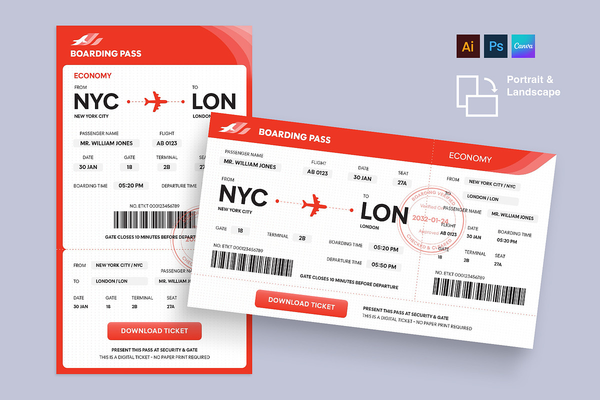 Digital Boarding Pass Template, a Design Template by BrandPacks