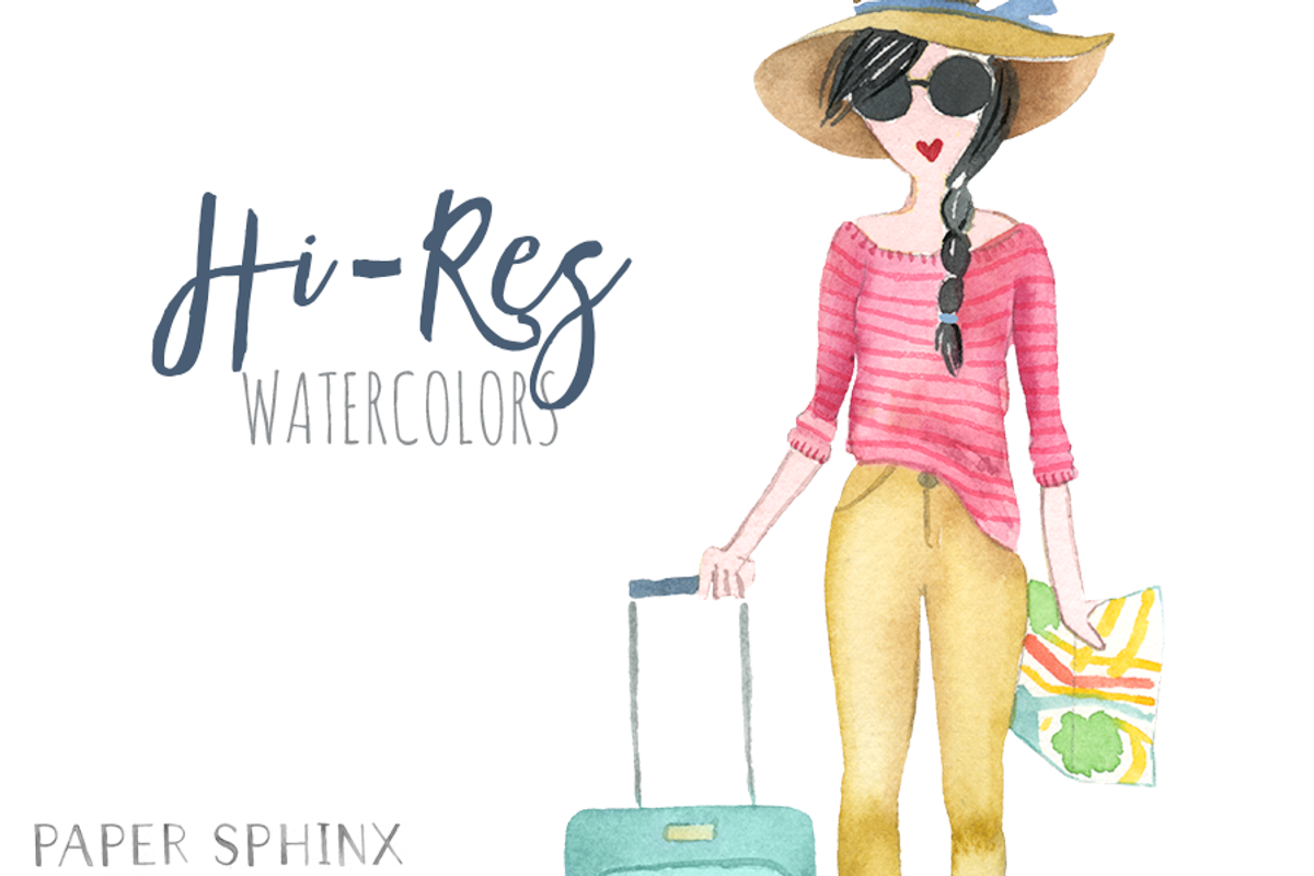 Watercolor Wanderlust Travel Pack, an Illustration by PaperSphinx