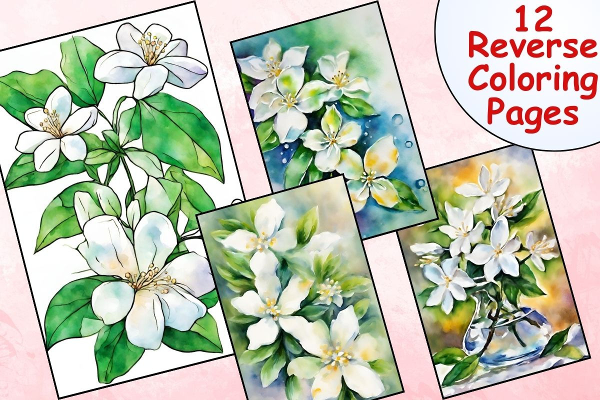 Jasmine Flower Reverse Coloring Page, an Illustration by Catchy Ideaz