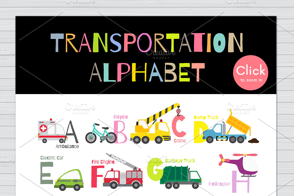 Transportation Alphabet Poster, an Education Illustration by Natchapohn ...