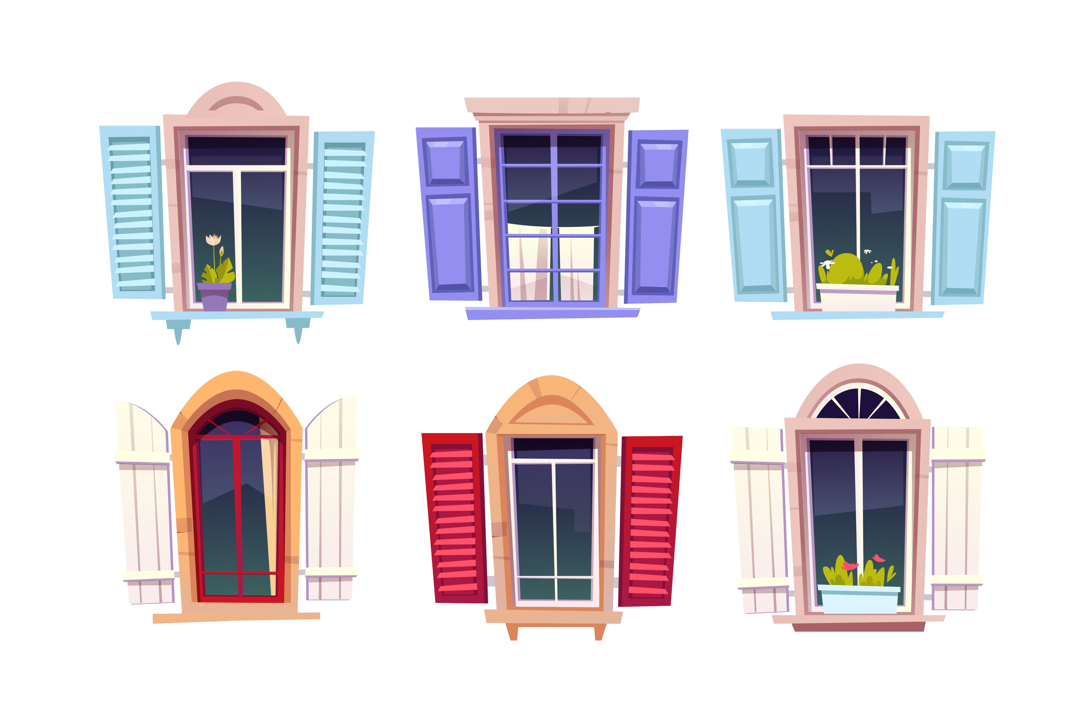 Wooden windows with open shutters, an Illustration by art PVP - market ...
