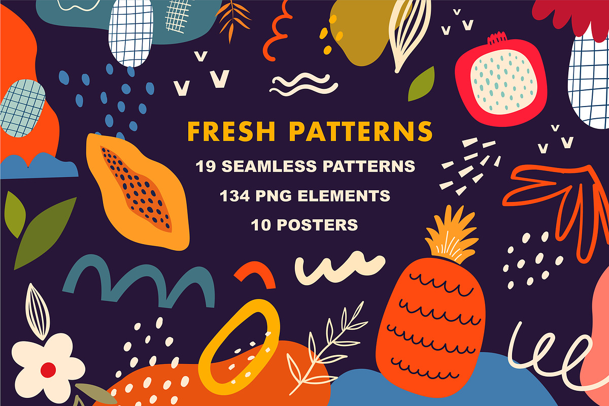 Fresh seamless patterns + posters, a Decorative Illustration by ...
