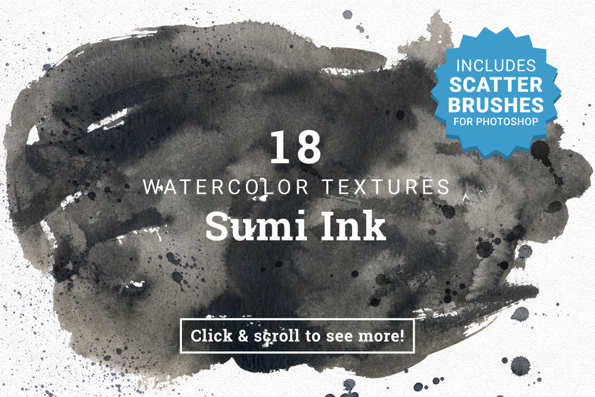 18 Watercolor Textures Sumi Ink, a Texture Graphic by Anne Elster Design