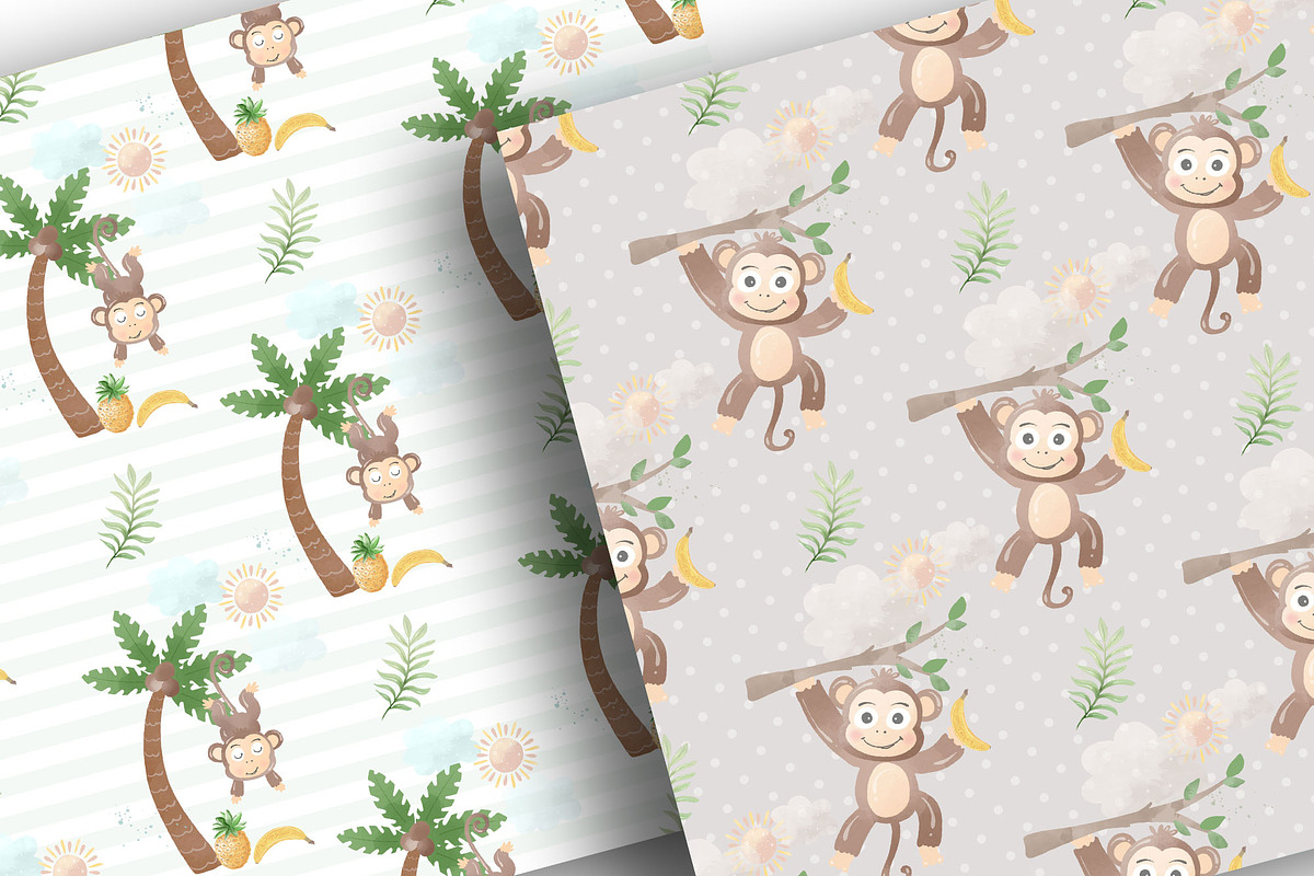 Cute Monkey digital paper pack, a Pattern Graphic by designloverstudio ...