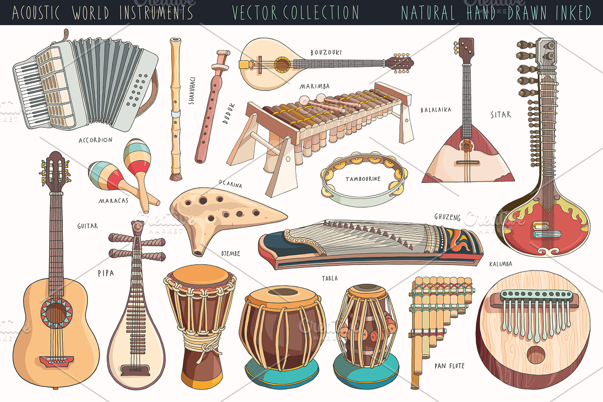 World Musical Instruments Pack, an Illustration by Inkant Studio