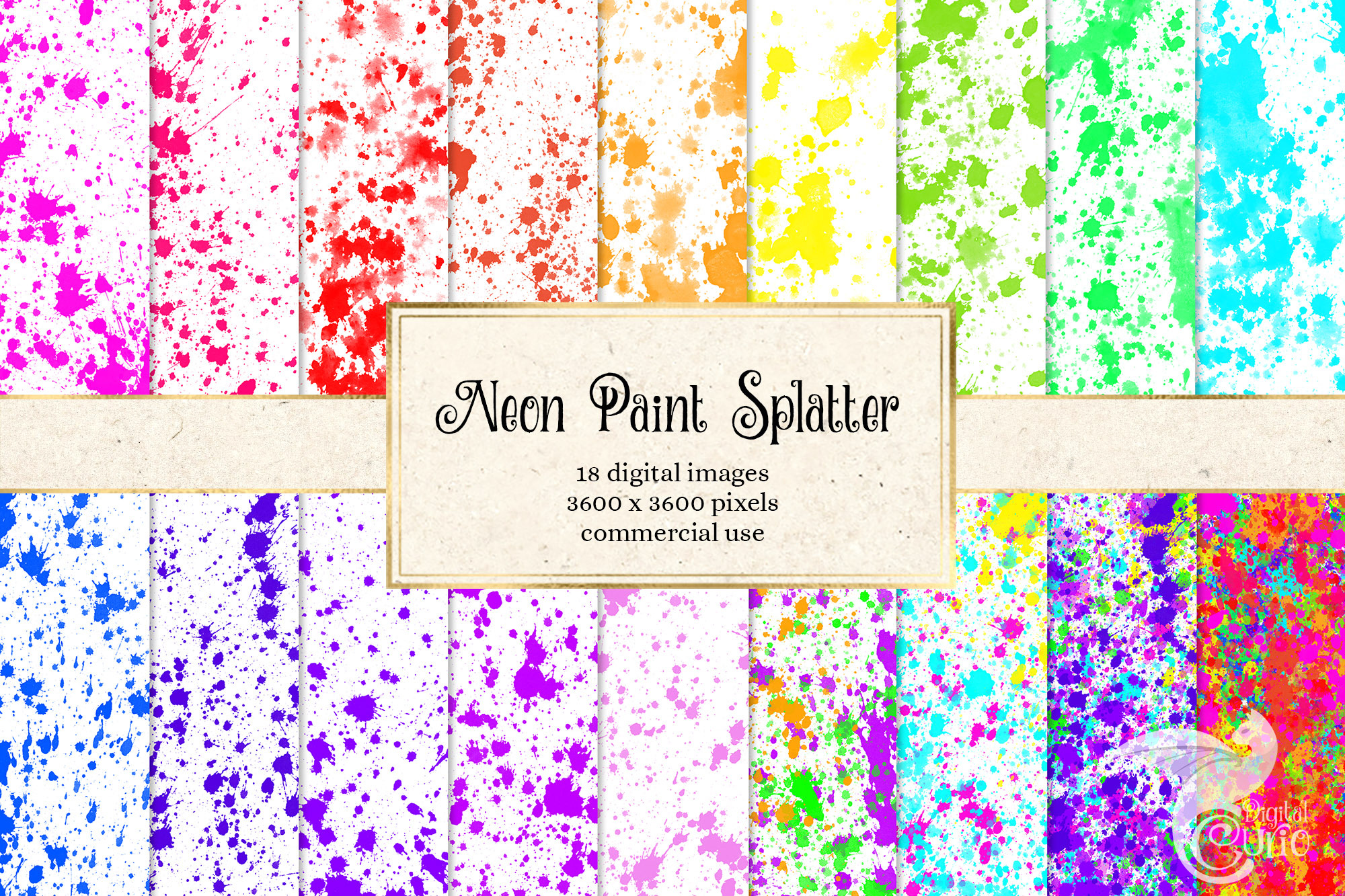Neon Paint Splatter Backgrounds, a Texture Graphic by Digital Curio