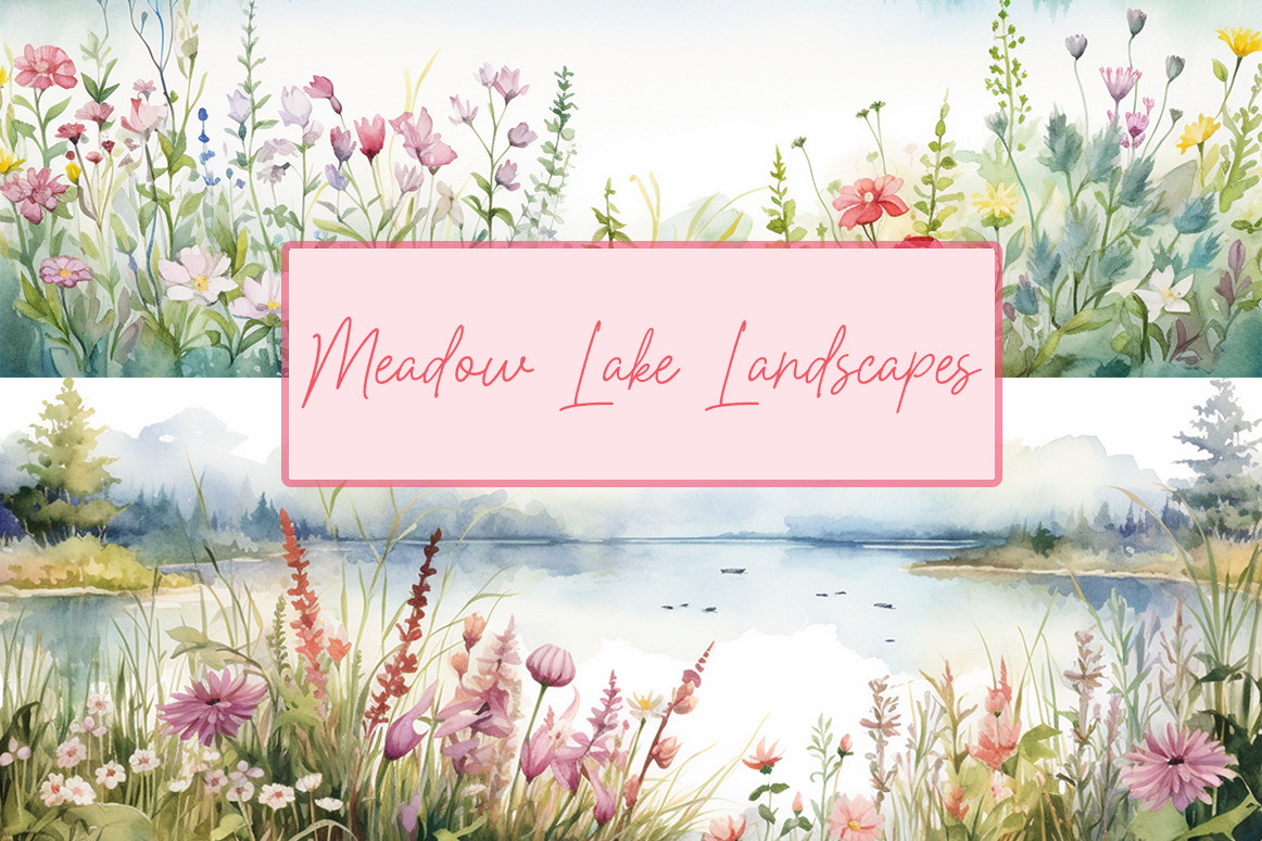 Spring Lake Landscape Clipart Meadow, a Decorative Illustration by LeCoqDesign