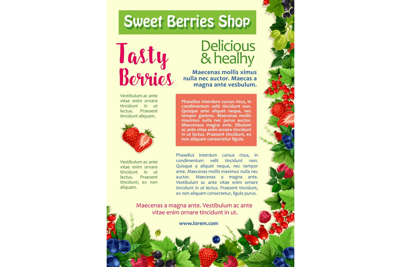 Fresh berry, fruit, healthy food poster template, a Food Illustration ...