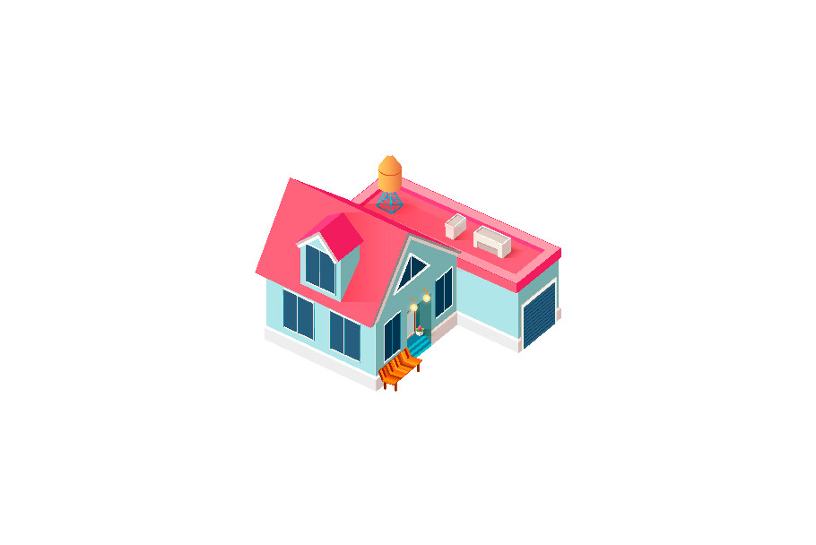 Isometric facade house with garage, an Object Graphic by Art_Boutique