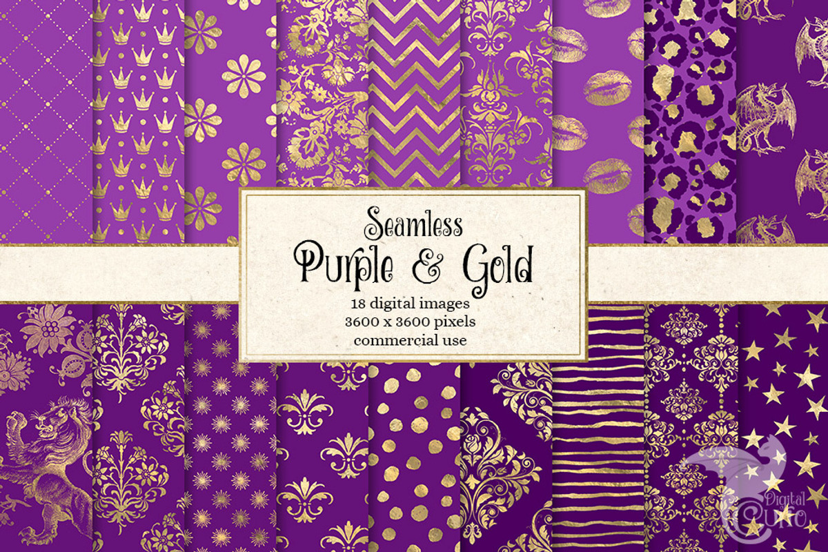 Purple and Gold Digital Paper, a Pattern Graphic by Digital Curio