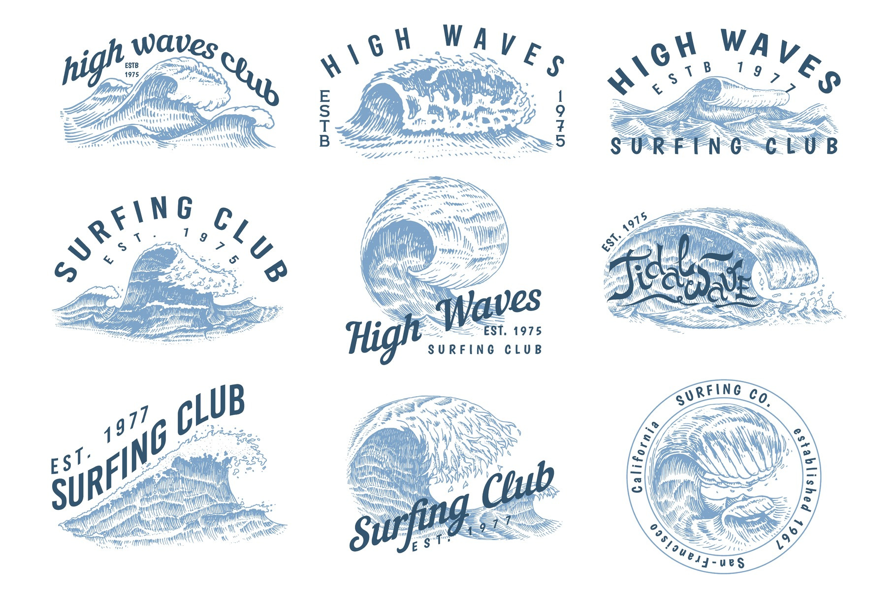 Wave labels, logos. Set of | Work Illustrations ~ Creative Market