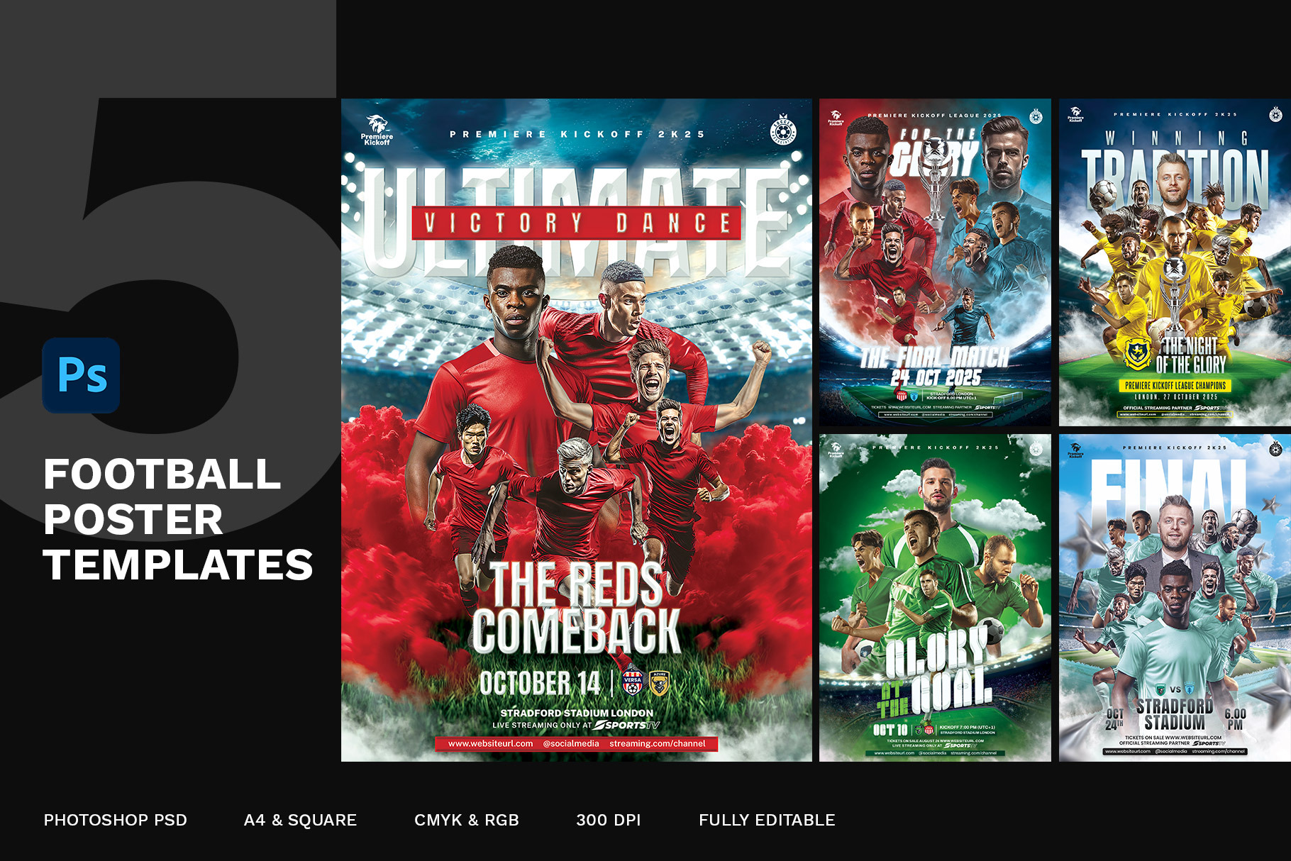 5 Football Poster Templates Bundle PSD | Creative Market