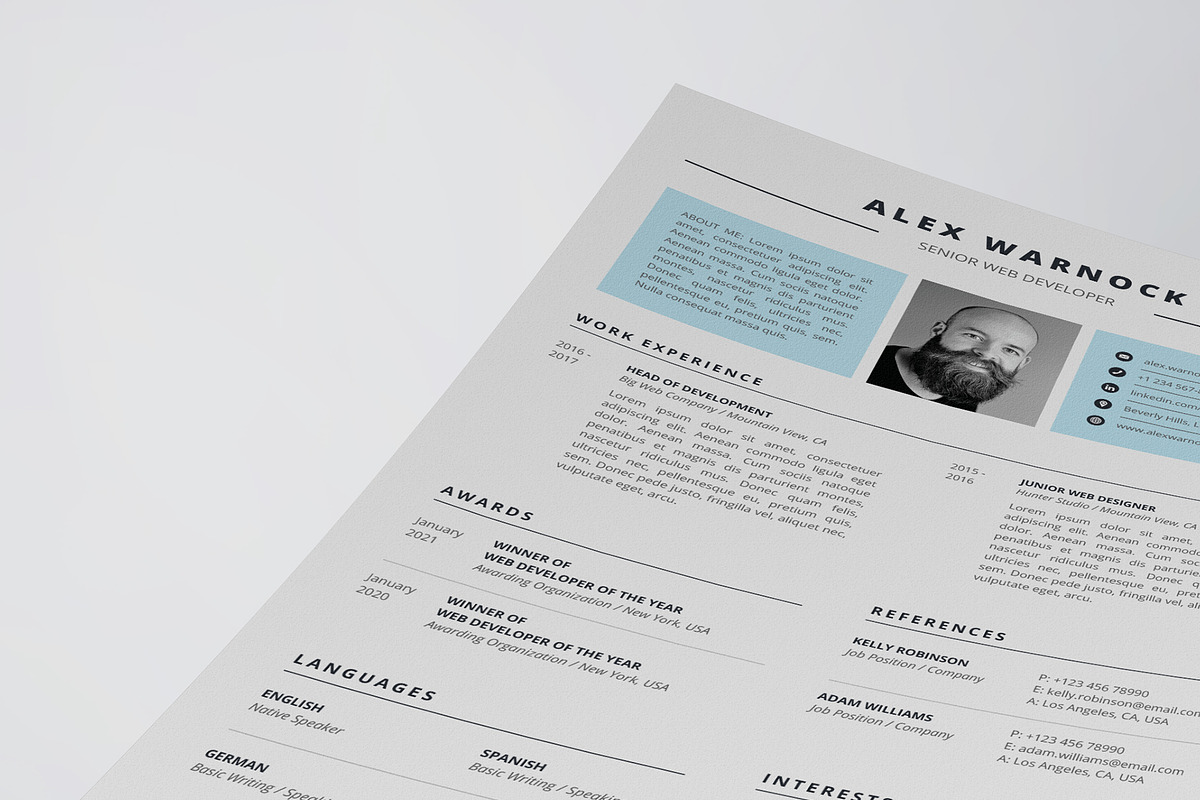 Modern Resume/CV Template, a Resume Template by theresumepark