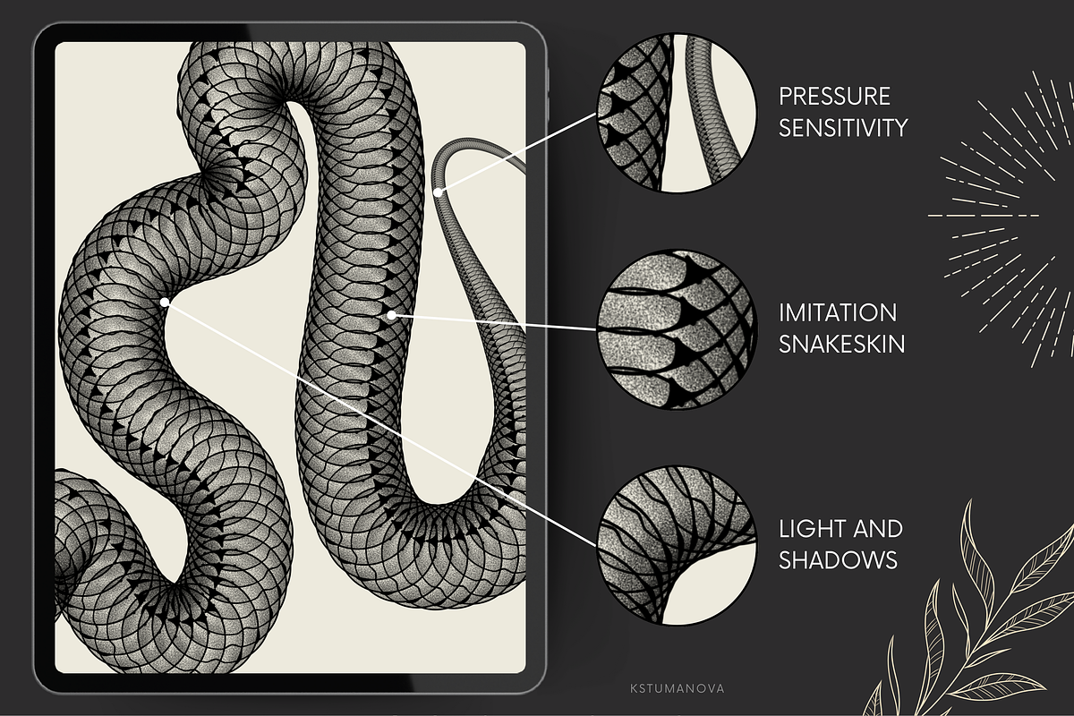 Procreate snake brushes, a Brush Add-On by KsTumanova | Creative Market
