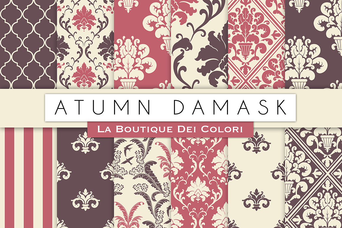 Autumn Damask Digital Papers, a Pattern Graphic by La Boutique dei Colori