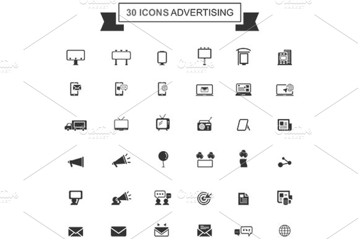 Advertisement and marketing icon set, an Icon by Crytal Home Graphics