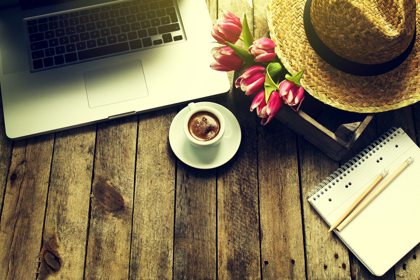 Business spring vacation concept containing work, spring, and summer, a ...