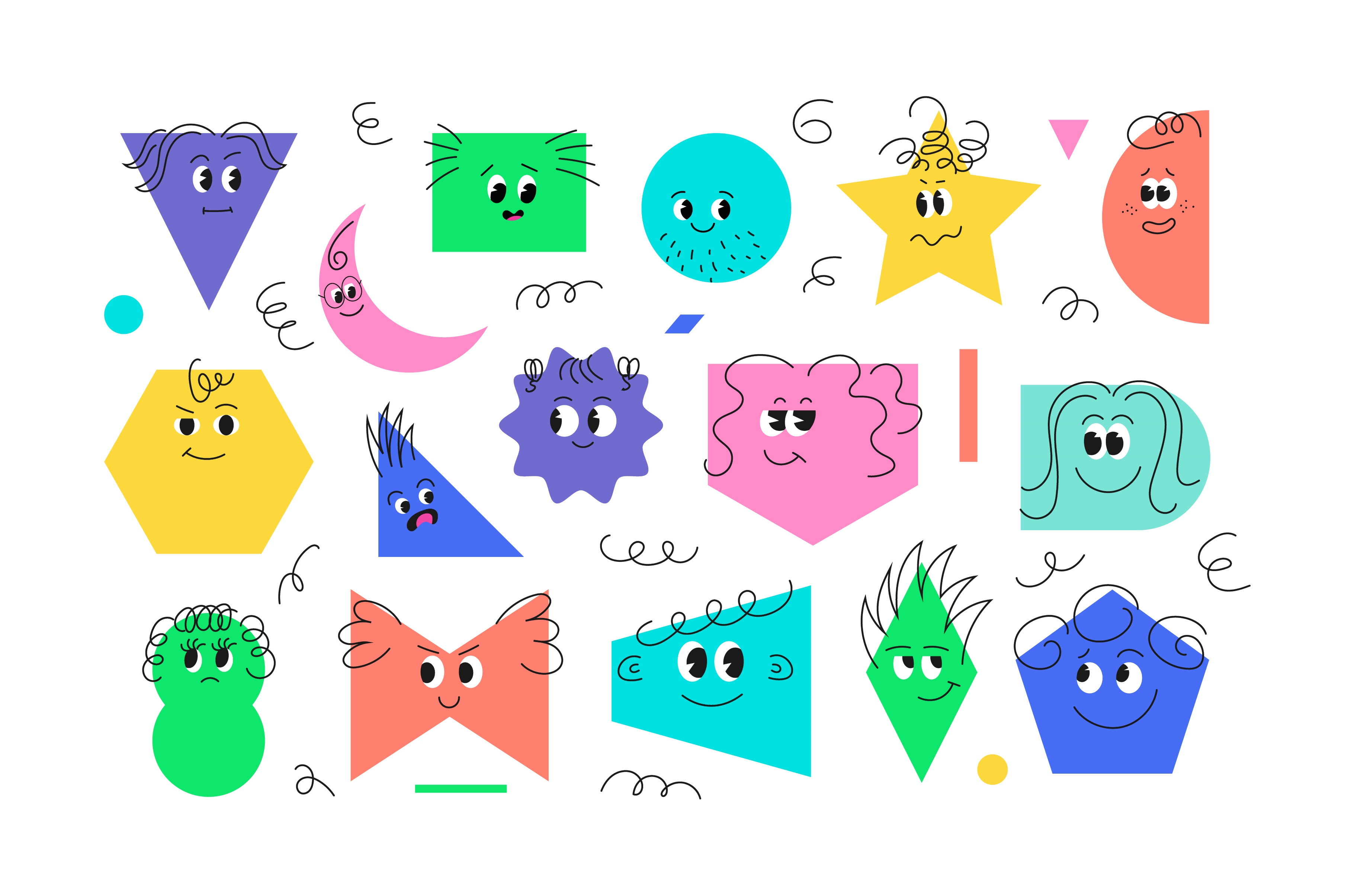 Cute geometric shapes with face, an Education Illustration by Simple ...