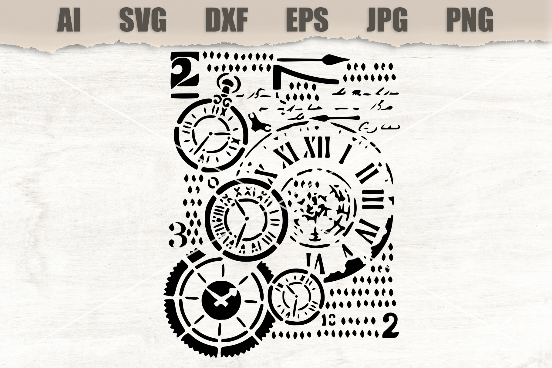 Stencil Clock, a Pattern Graphic by MARYCRAFTIRIA