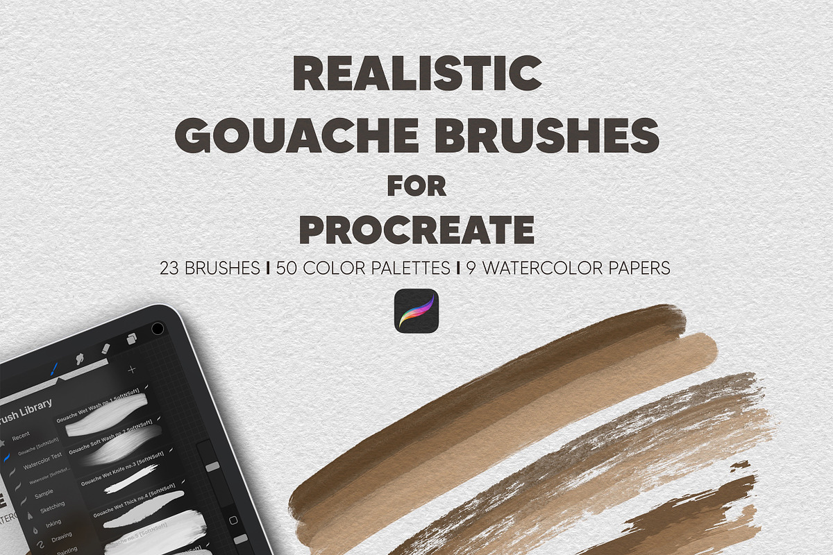 Gouache Procreate Brush Kit of 23, a Brush Add-On by Mockup Art Atelier