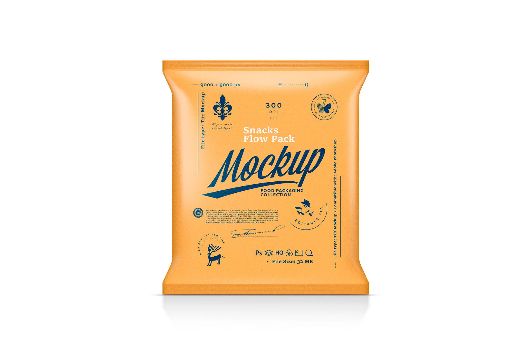 Snacks Flow Pack Mockup, a Packaging Mockup by Reformer Mockup